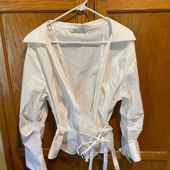 Zara | Tops | Zara Collared Crossover Tie Wrap Blouse | Poshmark